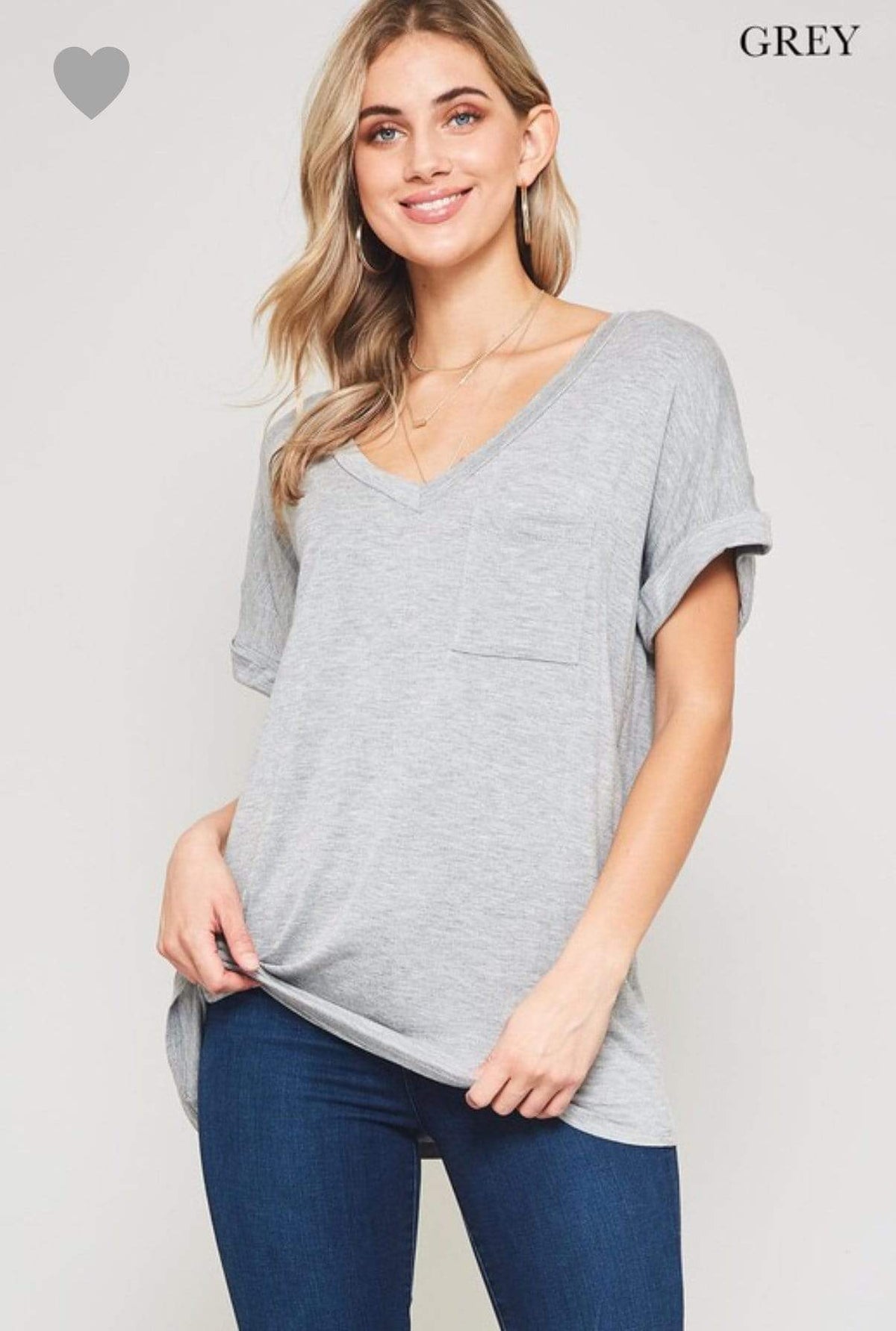 Pocket V Neck Boyfriend Tee - Accessorize In Style